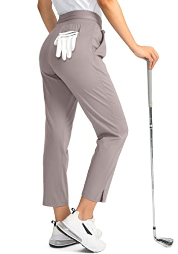 Soothfeel Women's Golf Pants with 4 Pockets 7/8 Stretch High Wasited Travel Athletic Work Pants for Women Dusty Grey