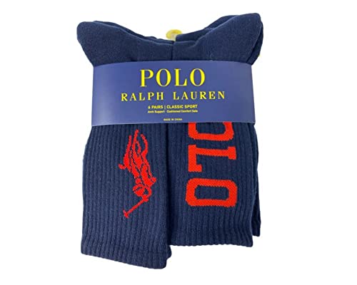 POLO RALPH LAUREN 6pk Mixed Crew Athletic Socks 6-12.5