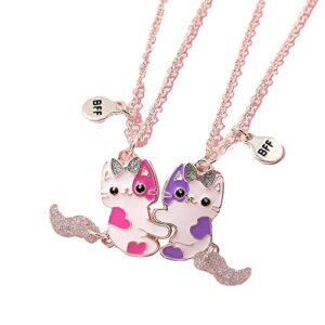 saalort best friends necklace for 2 magnetic split heart necklaces set friendship gifts bff matching pendant (cat)