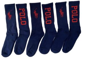 polo ralph lauren 6pk mixed crew athletic socks 6-12.5