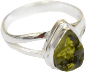 silver plated ring, moldavite ring, brass ring, czechoslovakia ring, moldau river ring, meteorite ring, healing crystal ring jewellery, silver plated (7 us)