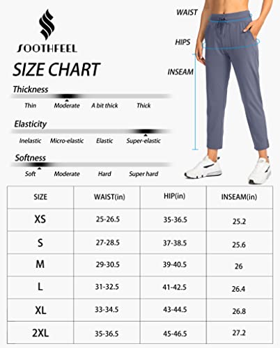 Soothfeel Women's Pants with 4 Pockets 7/8 Stretch High Waisted Sweatpants Travel Athletic Work Golf Pants for Women(Black, X-Small)