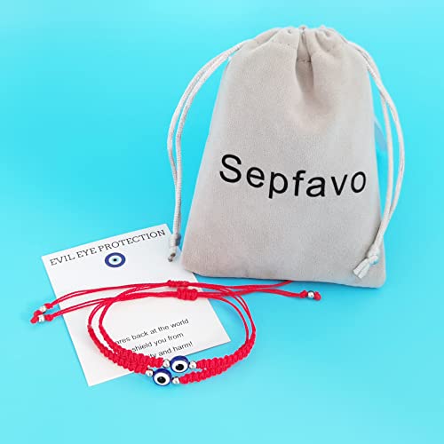 Sepfavo 2 Pcs Evil Eye Bracelets for Women, Protection Bracelet for Men Kids, Negative Energy Evil Eye Jewelry Nazar Bracelet, Red String Bracelet for Protection