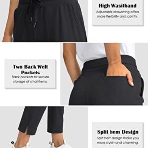 Soothfeel Women's Pants with 4 Pockets 7/8 Stretch High Waisted Sweatpants Travel Athletic Work Golf Pants for Women(Black, X-Small)