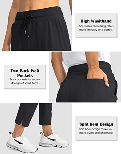 Soothfeel Women's Pants with 4 Pockets 7/8 Stretch High Waisted Sweatpants Travel Athletic Work Golf Pants for Women(Black, X-Small)