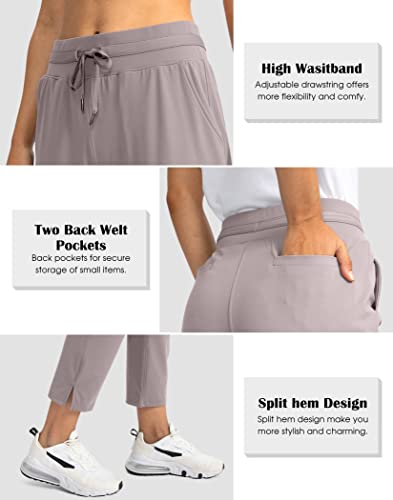 Soothfeel Women's Golf Pants with 4 Pockets 7/8 Stretch High Wasited Travel Athletic Work Pants for Women Dusty Grey