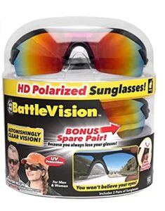 battlevision sunglasses as seen on tv hd polarized 2 pairs, eliminates glare, optimize light & block blue rays, unisex, black, one size