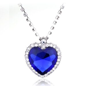 heyu jewelry titanic heart of the ocean love heart shaped necklace with royal blue crystal pendant for women wife