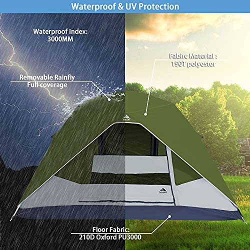 2-3 Person Camping Dome Tent, Easy Setup Tent for Family Waterproof Backpacking Hiking Outdoor.(Green)