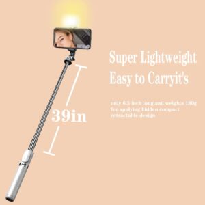 40" Selfie Stick with LED Fill Light & Phone Tripod, Bettvance Extendable Cell Phone Tripod Stand with Wireless Remote, Compatible with iPhone Android Phone. Best Gift