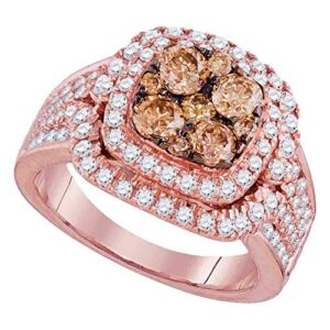 14kt rose gold round brown diamond cluster bridal wedding engagement ring 2 cttw