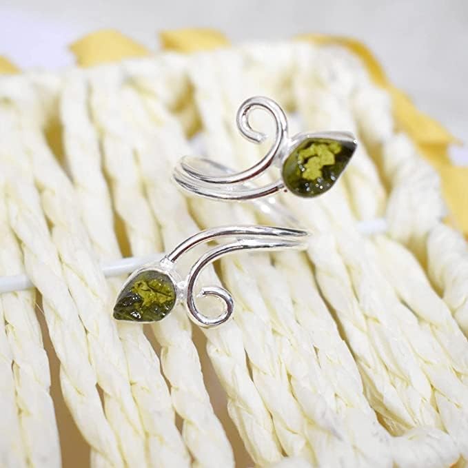 Branch Ring, Moldavite raw Ring, Reiki Healing ring, Psychic protection ring, Silver Plated Ring, Moldavite Ring, Brass Ring, Czechoslovakia Ring (10 US)