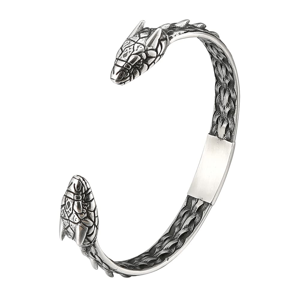 TURTLEDOVE Viking Dragon Jormungandr Bangle - Stainless Steel Norse Scandinavian Torc