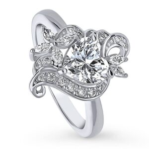 berricle sterling silver heart cubic zirconia cz flower fashion ring for women, rhodium plated size 7