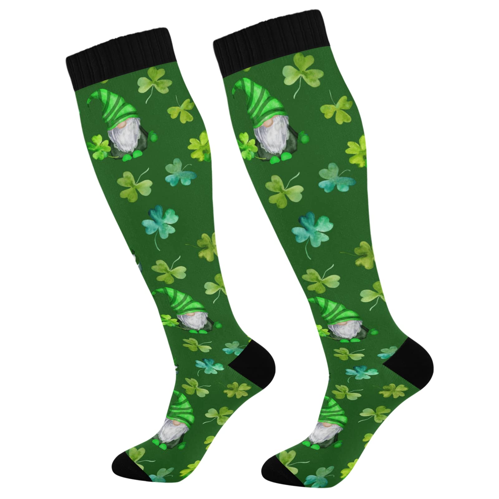 JUNZAN St Patrick Day Gnomes Compression Socks for Women & Men Circulation Long Socks for Running Cycling Athletic Nurse