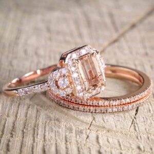 LRGKMCWTOB Fashion Elegant Women Gorgeous 18K Rose Gold Filled Morganite Ring Engagement Bridal Women Jewelry Set Size 6-10 (US 7)