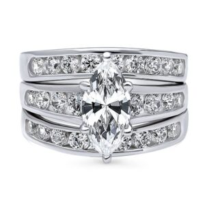 BERRICLE Sterling Silver Solitaire Wedding Engagement Rings 1.6 Carat Marquise Cut Cubic Zirconia CZ Statement Ring Set for Women, Rhodium Plated Size 8.5