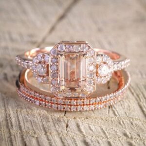 LRGKMCWTOB Fashion Elegant Women Gorgeous 18K Rose Gold Filled Morganite Ring Engagement Bridal Women Jewelry Set Size 6-10 (US 7)