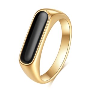 vqysko signet stainless steel band ring18k gold plated fashion cute stacking wedding engagement fidget ring fo women teen, size 5-10 (gold+black, 7)