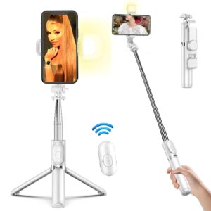 40" selfie stick with led fill light & phone tripod, bettvance extendable cell phone tripod stand with wireless remote, compatible with iphone android phone. best gift