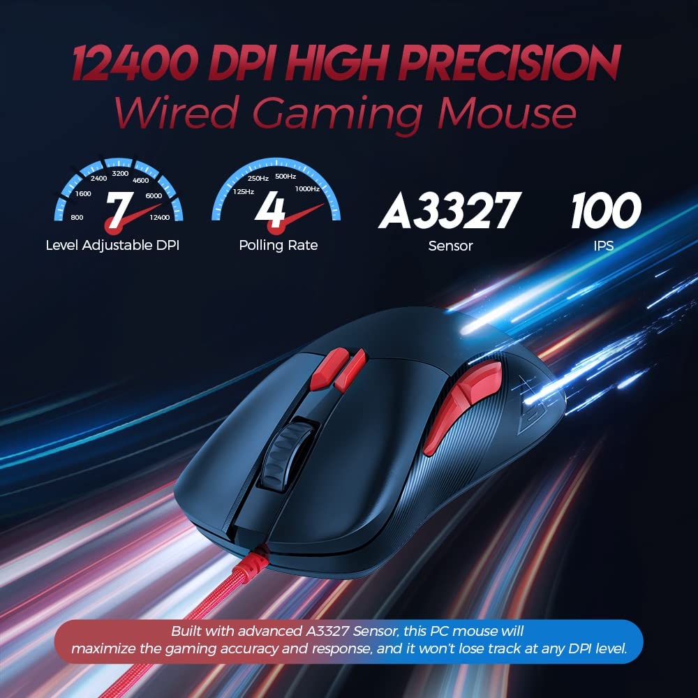 EKSA Gaming Mouse, 16000 DPI Optical Sensor, 8 Programmable Buttons, RGB Wired Gaming Mouse, FPS/MOBA Lightweight Mouse Gaming for Windows PC/Mac Computer