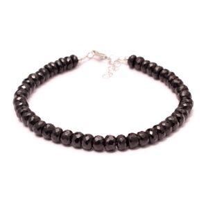 a&m gems & jewels a&m black spinel faceted rondell gemstone beaded bracelet, unique black spinel gemstone bracelet jewelry for women's (7.25)