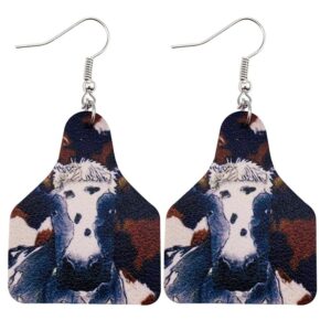 Pingyongchang 5 Pairs Cow Print PU Leather Vintage Earrings for Women Wild West Cowboy Texas Style Women Earrings Jewelry