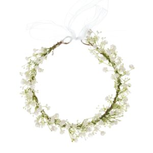 Yili Maizi Adjustable Flower Crown for Women Girls Floral Headband Headpiece Halo Wreath Wedding Bride Bridesmaid Flower Girl Garland (14D-Ivory)