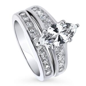 berricle sterling silver solitaire wedding engagement rings 1.6 carat marquise cut cubic zirconia cz statement ring set for women, rhodium plated size 8