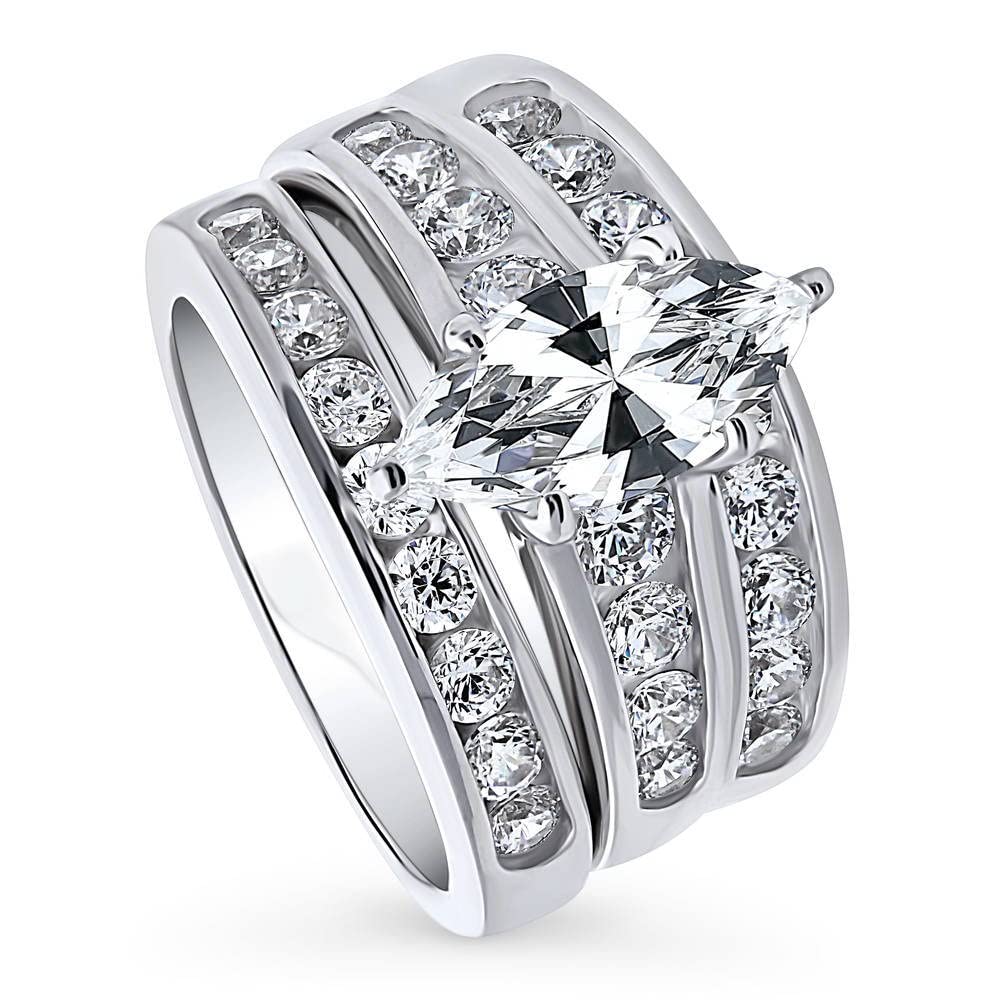 BERRICLE Sterling Silver Solitaire Wedding Engagement Rings 1.6 Carat Marquise Cut Cubic Zirconia CZ Statement Ring Set for Women, Rhodium Plated Size 8.5