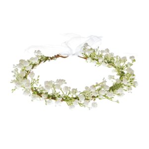 Yili Maizi Adjustable Flower Crown for Women Girls Floral Headband Headpiece Halo Wreath Wedding Bride Bridesmaid Flower Girl Garland (14D-Ivory)