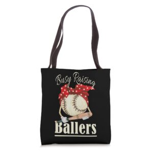 womens messy bun busy raising ballers baseball mother mom tote bag