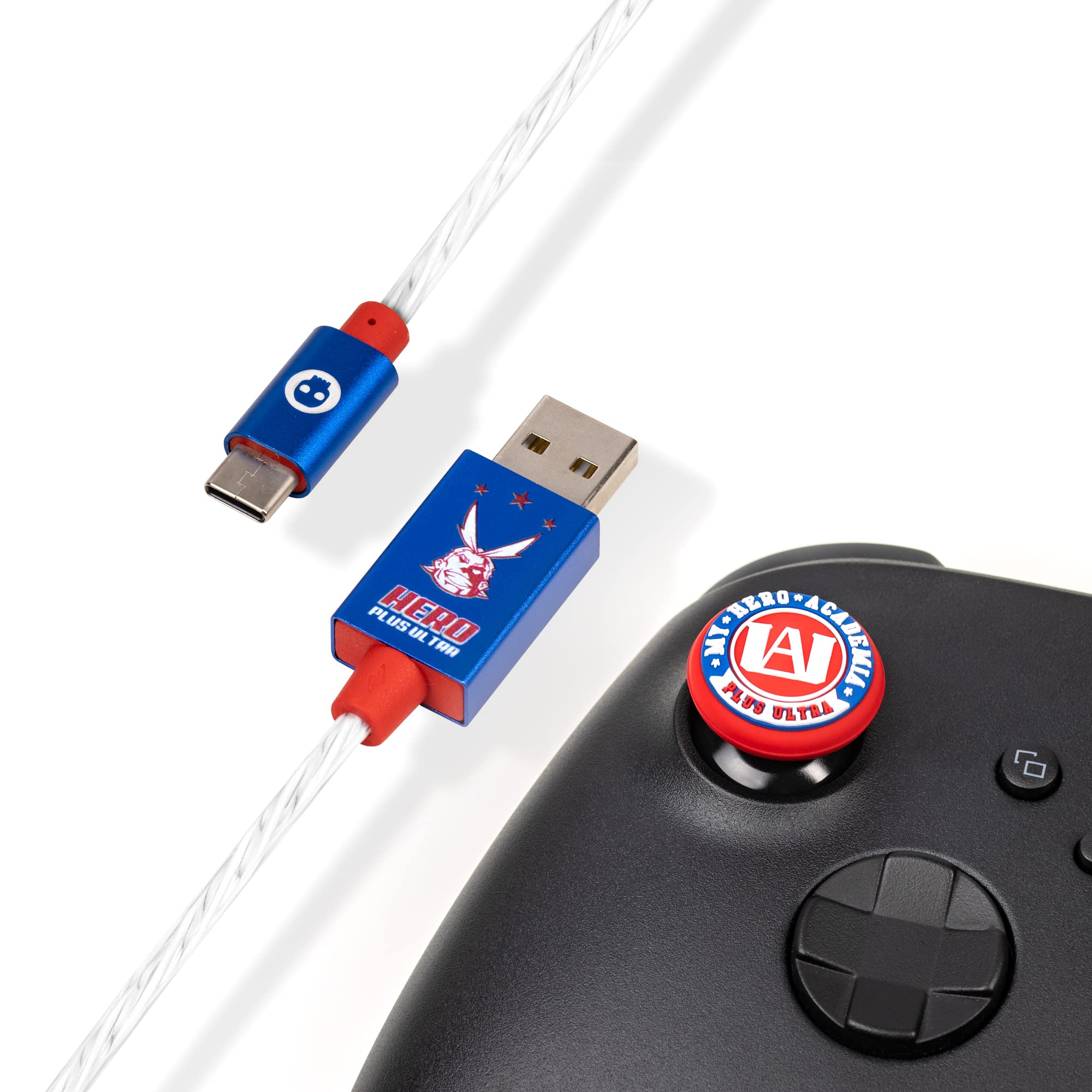 Numskull Official My Hero Academia LED USB Type-C Cable and Thumb Stick Grips 1.5m - Compatible with Xbox Series X|S, PlayStation 5, Nintendo Switch