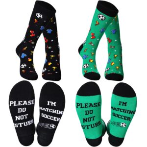 coume 2 pairs soccer lover gifts please do not disturb i'm watching soccer men's novelty soccer socks funny sports themed crew socks for men women teen boys, black and green