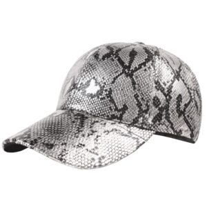 labanca unisex snakeskin baseball cap pu leather casual trucker baseball cap hat, silver