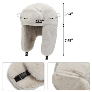 Peicees Winter Hats for Men Womens Fur Hats Russian Ushanka Trapper Hat with Ear Flaps Warmer for Adult Boys Girls White