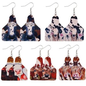 pingyongchang 5 pairs cow print pu leather vintage earrings for women wild west cowboy texas style women earrings jewelry