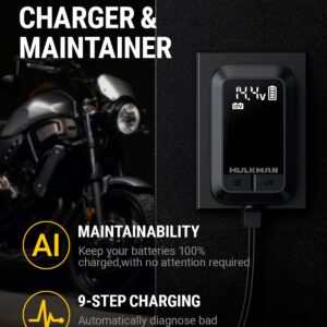 HULKMAN Sigma 1 Car Battery Charger, 1A 6V/12V Automatic Smart Trickle Charger, Battery Maintainer, and Desulfator with Intelligent Interface