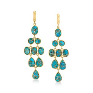 ross-simons turquoise chandelier earrings in 18kt gold over sterling