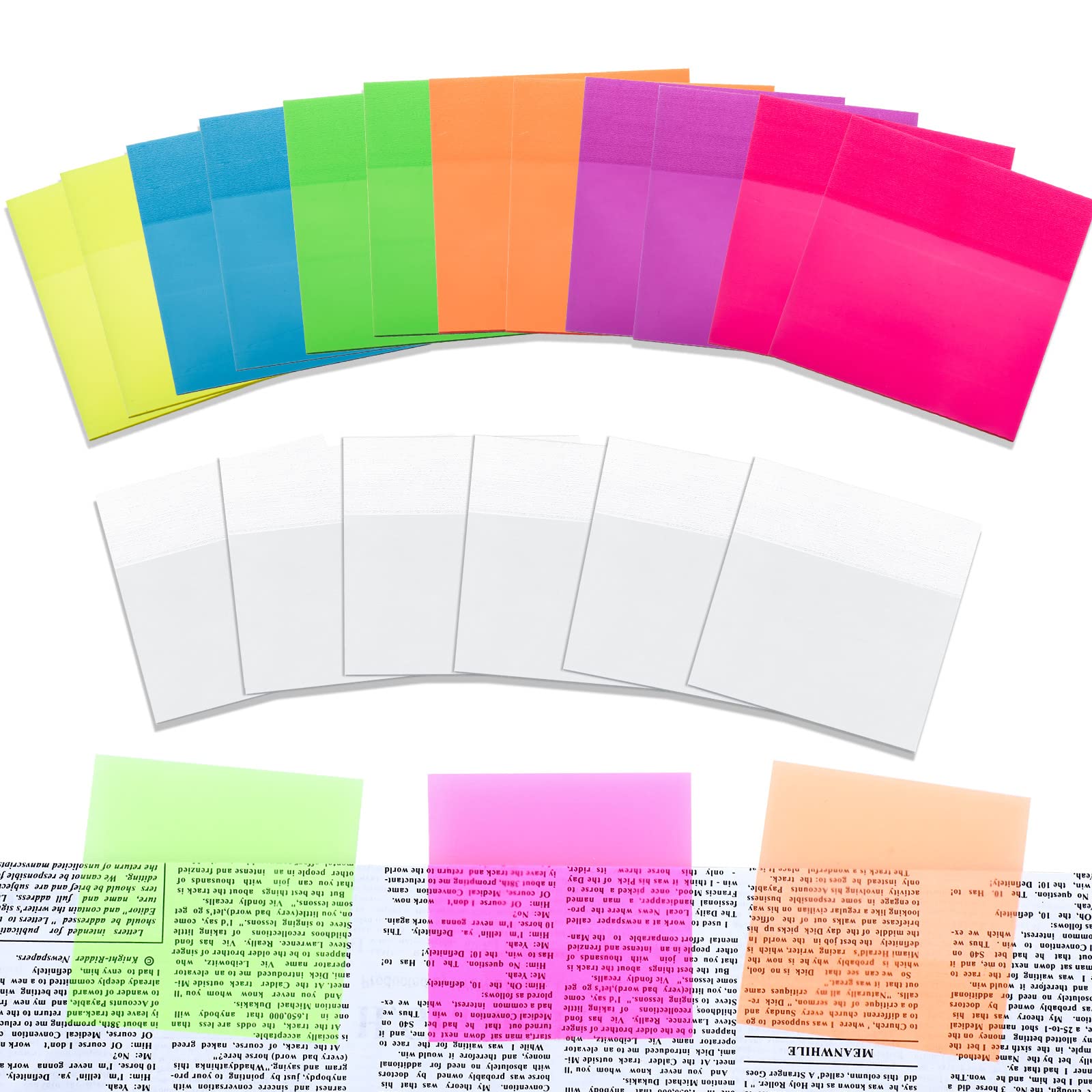 900 Sheets 18 Pieces Transparent Sticky Notes Pads, 3 x 3 Inches Translucent Colored Clear Stickies Notes Waterproof Self Adhesive See Through Memo Sticky Pads, School Office Supplies (Bright Color)