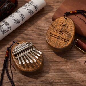 veelu custom 8 key mini kalimba thumb piano with your name & text, portable marimba handmade musical instrument beginner kids finger piano personalized gifts for girlfriend valentine's day birthday