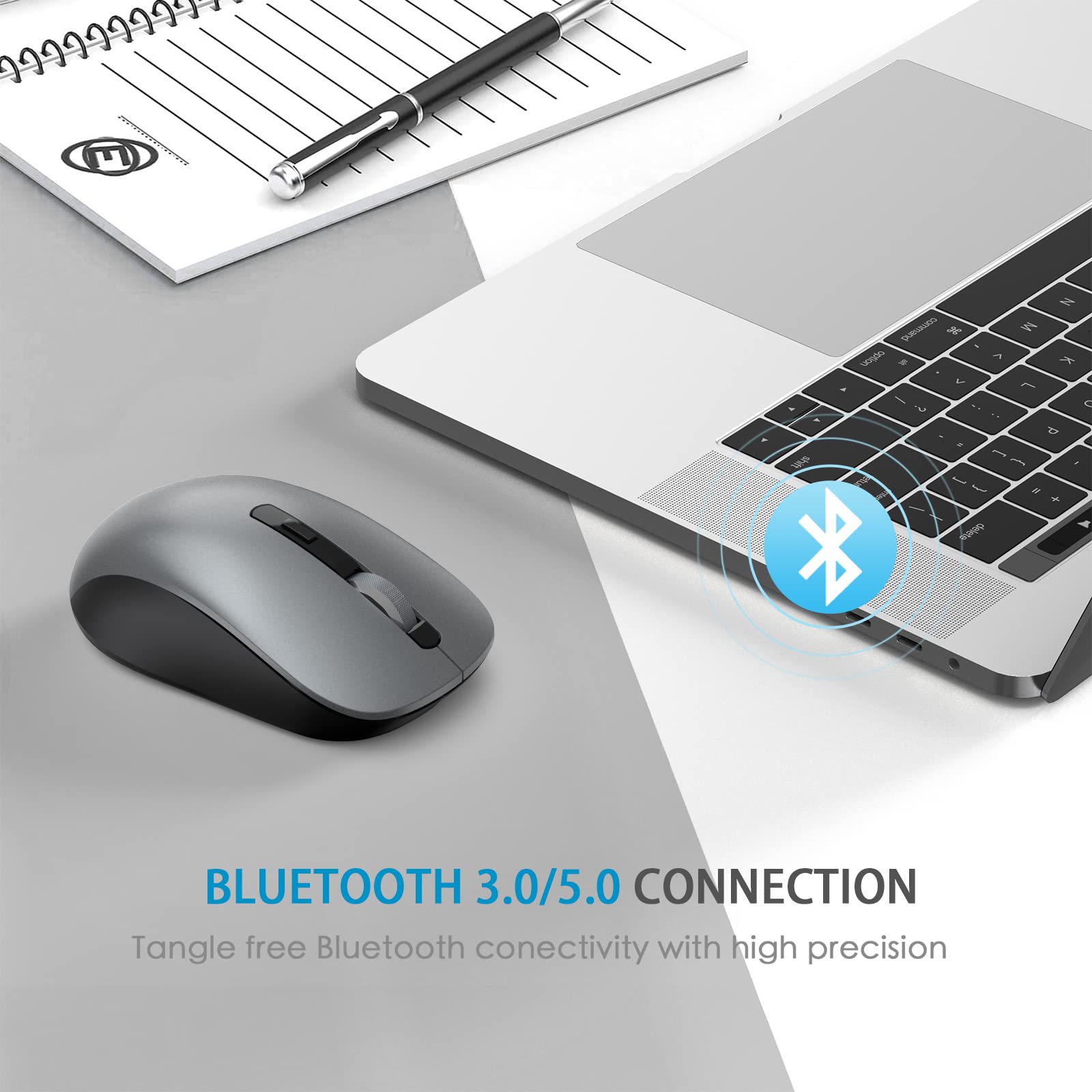 JOYACCESS Bluetooth Mouse, J 2.4G Wireless Bluetooth Mouse Dual Mode(Bluetooth 5.0/3.0+USB), Computer Mice for Laptop/Computer MacBook/Windows/MacOS/Android -Iron Gray