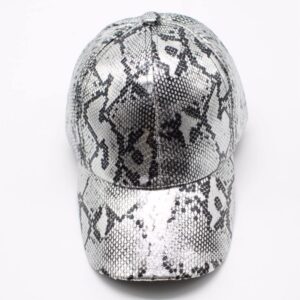 LABANCA Unisex Snakeskin Baseball Cap PU Leather Casual Trucker Baseball Cap Hat, Silver