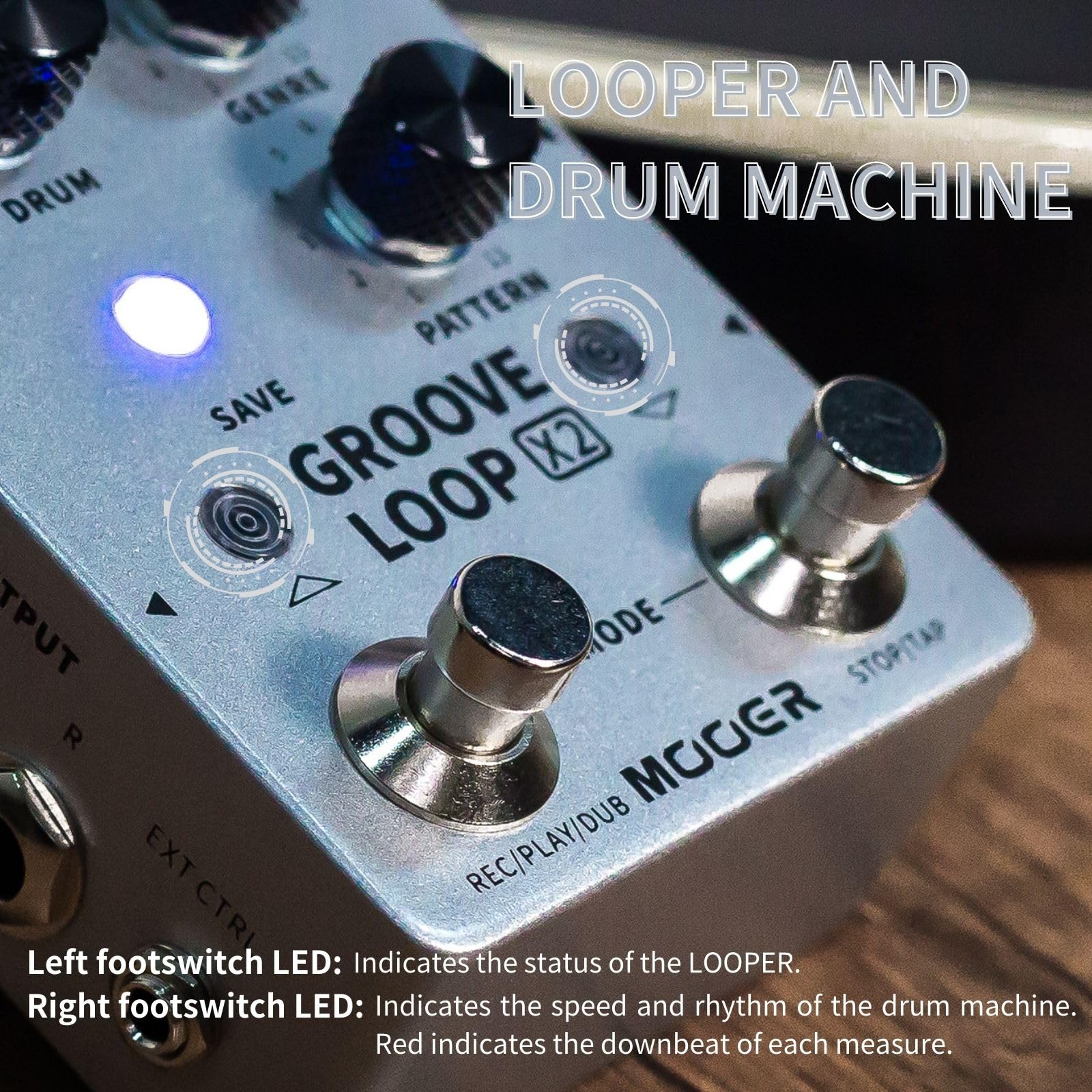 MOOER Groove Looper Pedal Drum Machine Stereo Guitar Loop Recorder Pedals with 140 Minutes Loops 121 Drum Grooves Editor Software (X2)