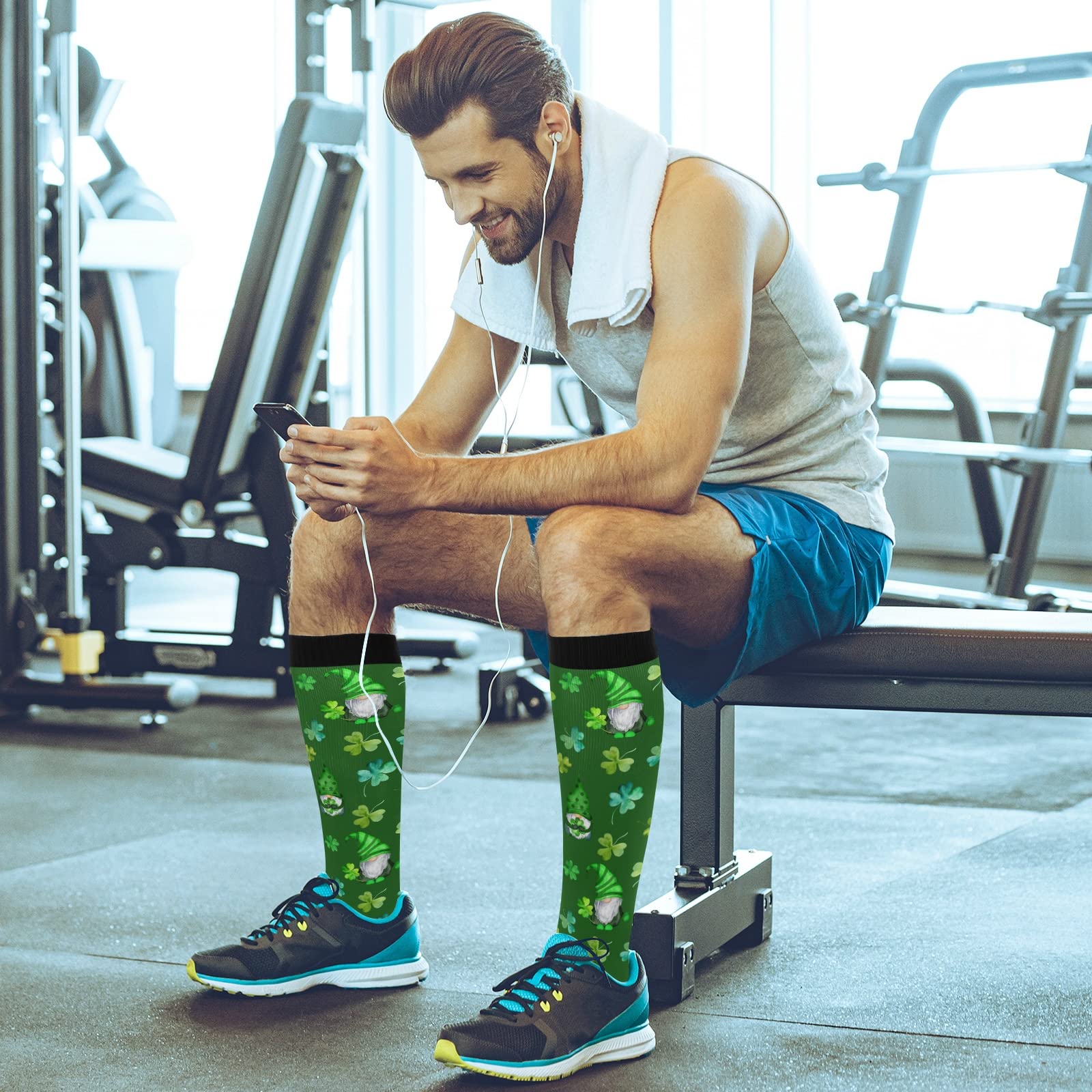 JUNZAN St Patrick Day Gnomes Compression Socks for Women & Men Circulation Long Socks for Running Cycling Athletic Nurse