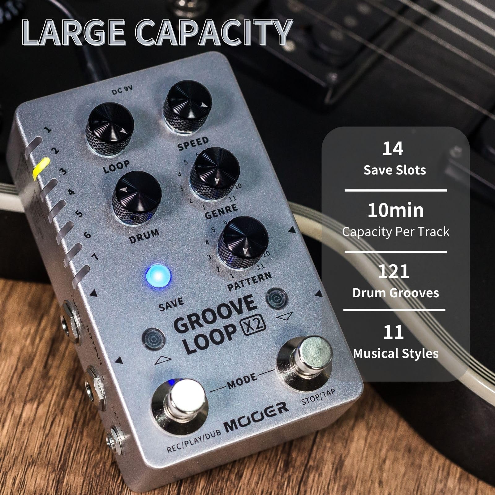 MOOER Groove Looper Pedal Drum Machine Stereo Guitar Loop Recorder Pedals with 140 Minutes Loops 121 Drum Grooves Editor Software (X2)