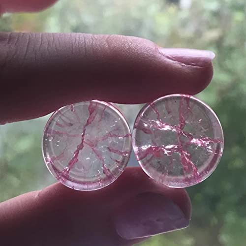 Pair 9/16" (14MM) PINK SHATTERED GLASS PLUGS Double Flare Gauges Cracked Organic Tunnels (2pcs)