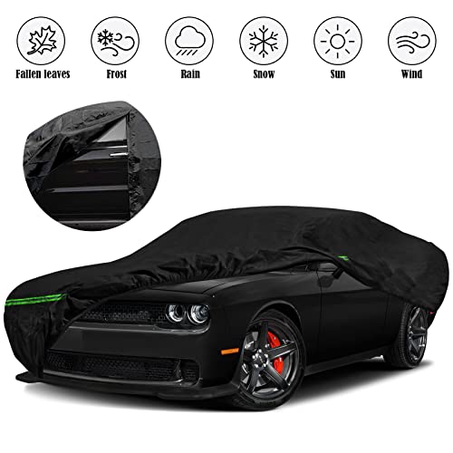 Car Covers Waterproof All Weather Replace for 2008-2024 Dodge Challenger, 6 Layers Custom-Fit Outdoor Full Car Covers with Zipper Door for Snow Rain Dust Hail Protection