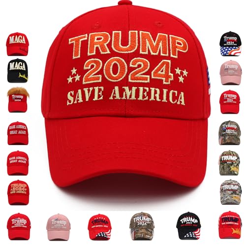 Trump Hat 2024 MAGA Hat Embroidered Save America Great Again Donald Trump Slogan with USA Flag Cap Trump Merchandise Gift for Woman Men