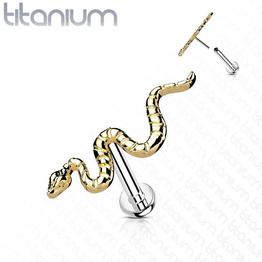 Dynamique Implant Grade Titanium Threadless Push In Labret With Snake Top (Sold Per Piece)